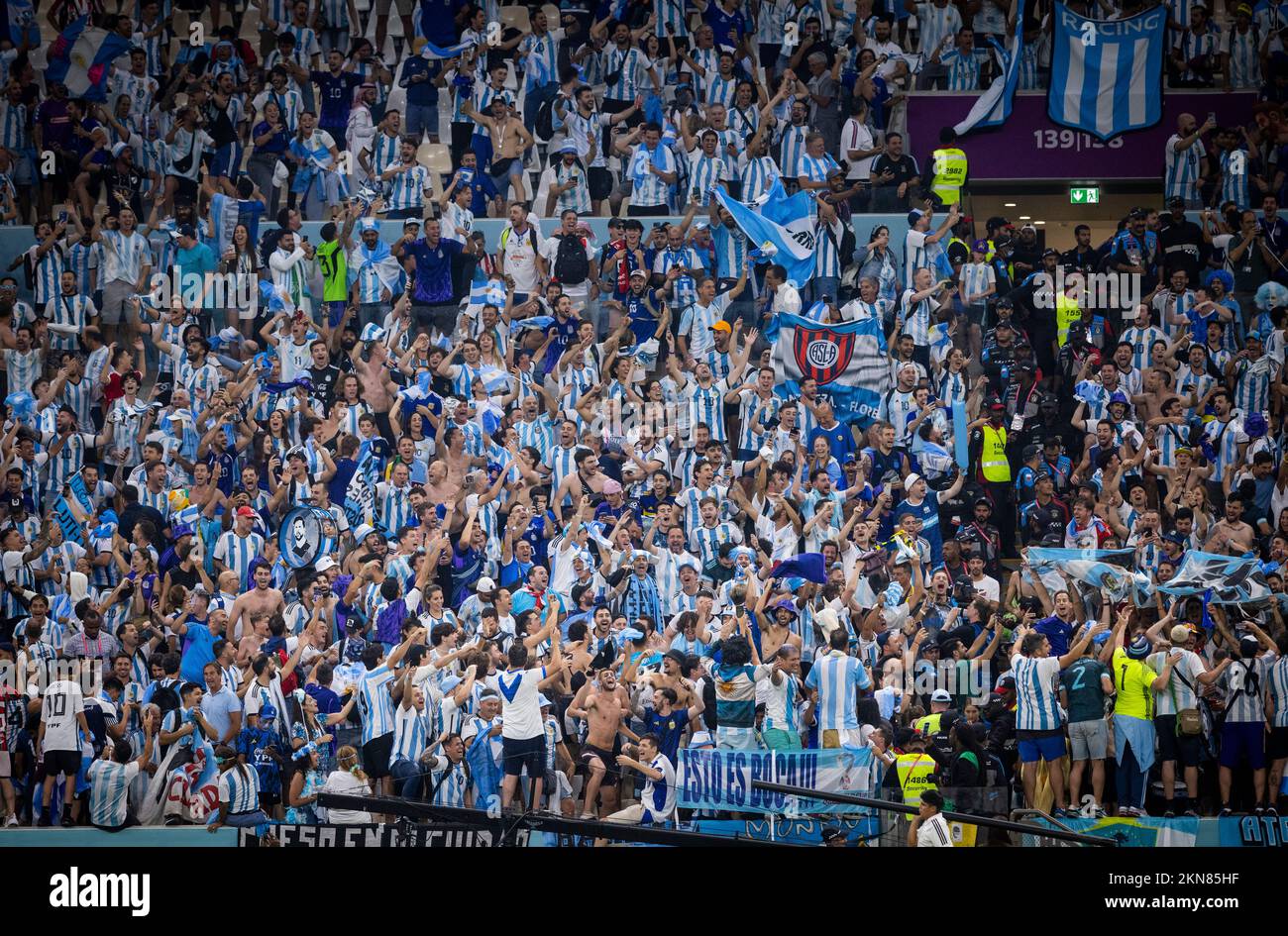 Doha, Qatar. 26th Nov, 2022. Argentine fans celebrate long after the ...
