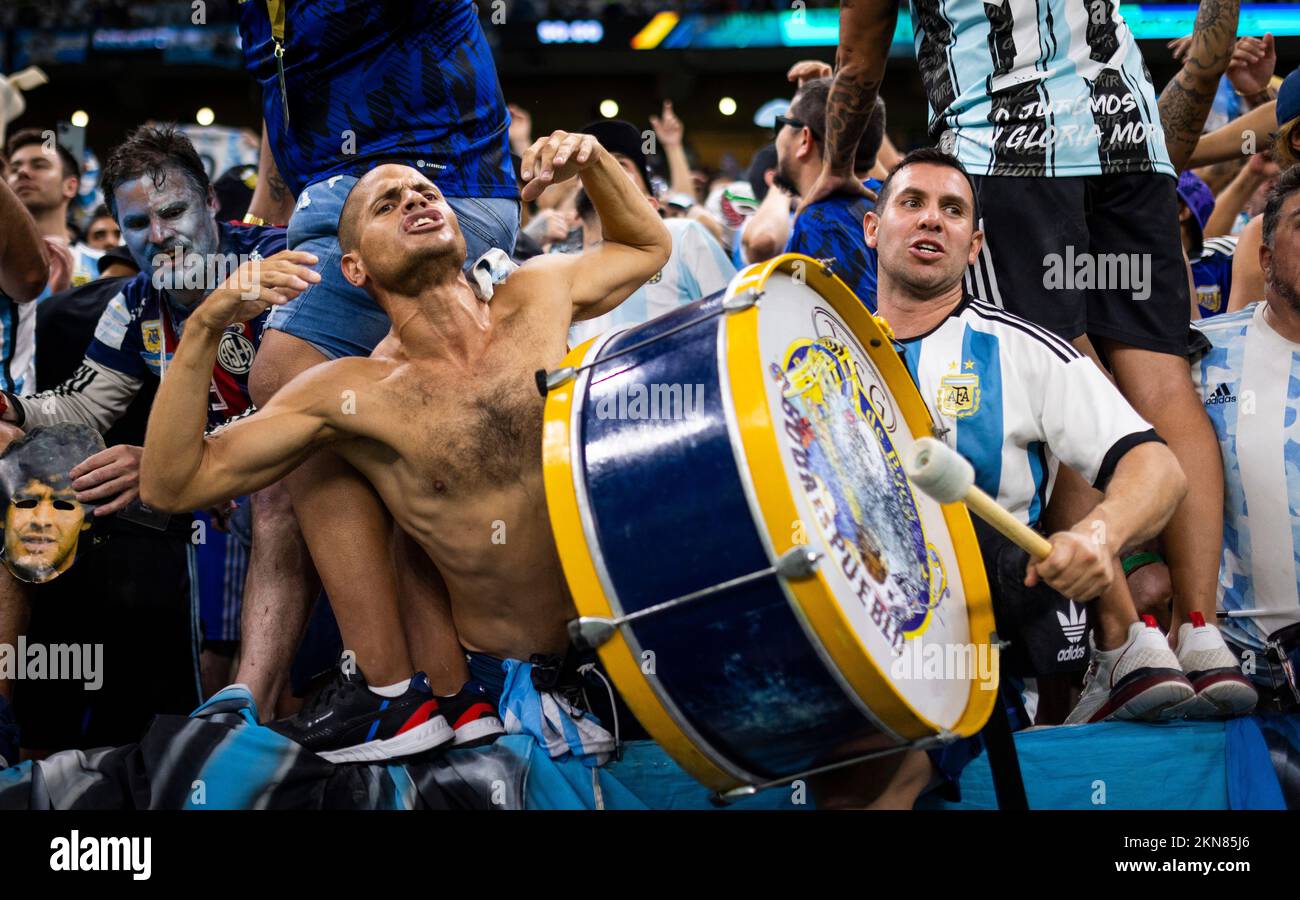 Doha, Qatar. 26th Nov, 2022. Argentine fans celebrate long after the ...