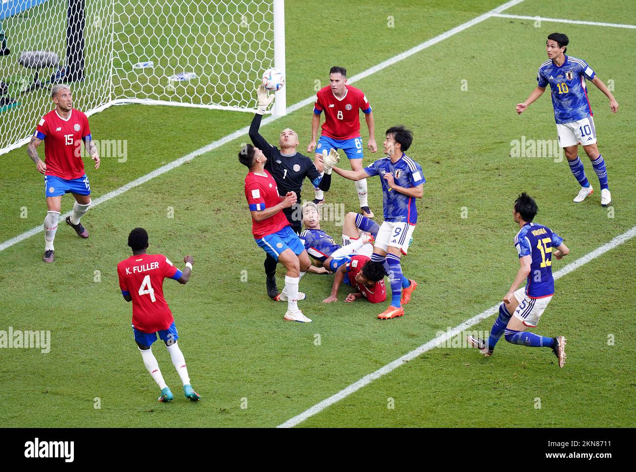 Costa Rica goalkeeper Keylor Navas comes to claim the ball in a ...