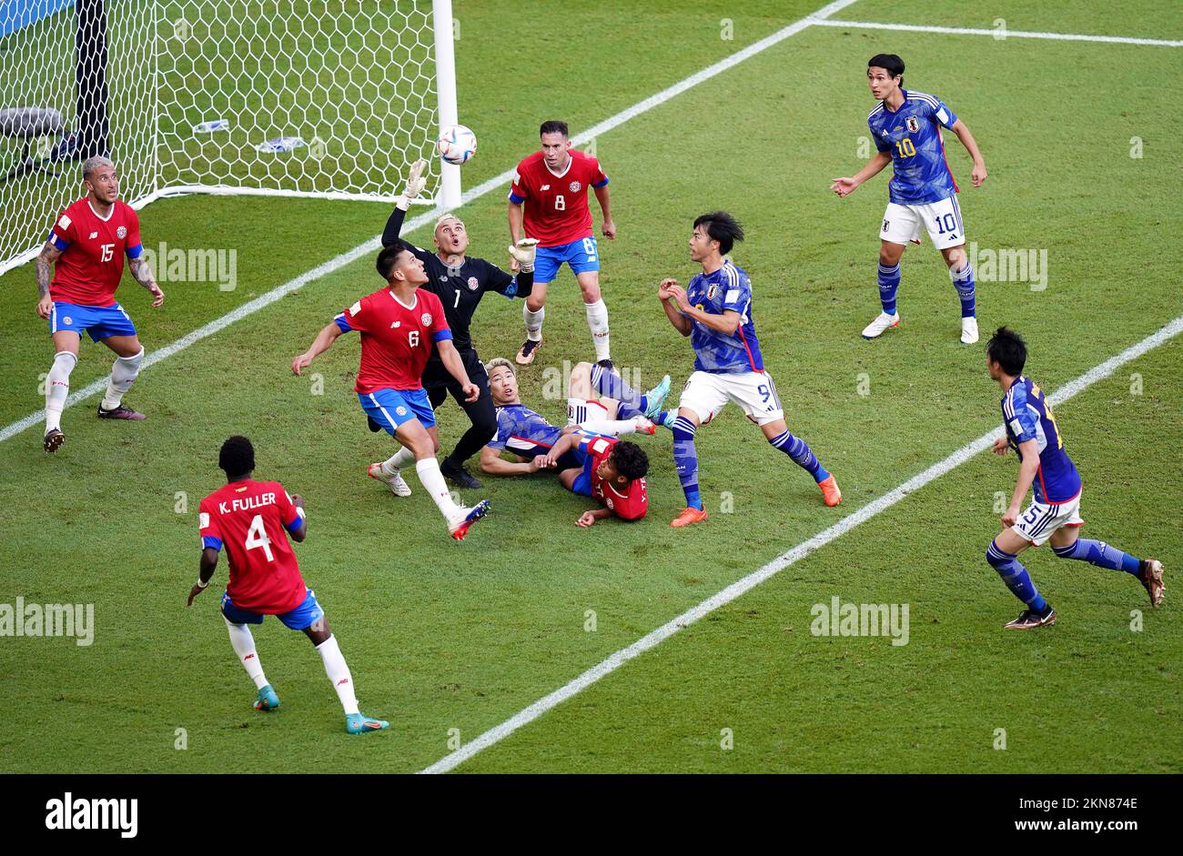 Costa Rica goalkeeper Keylor Navas comes to claim the ball in a ...