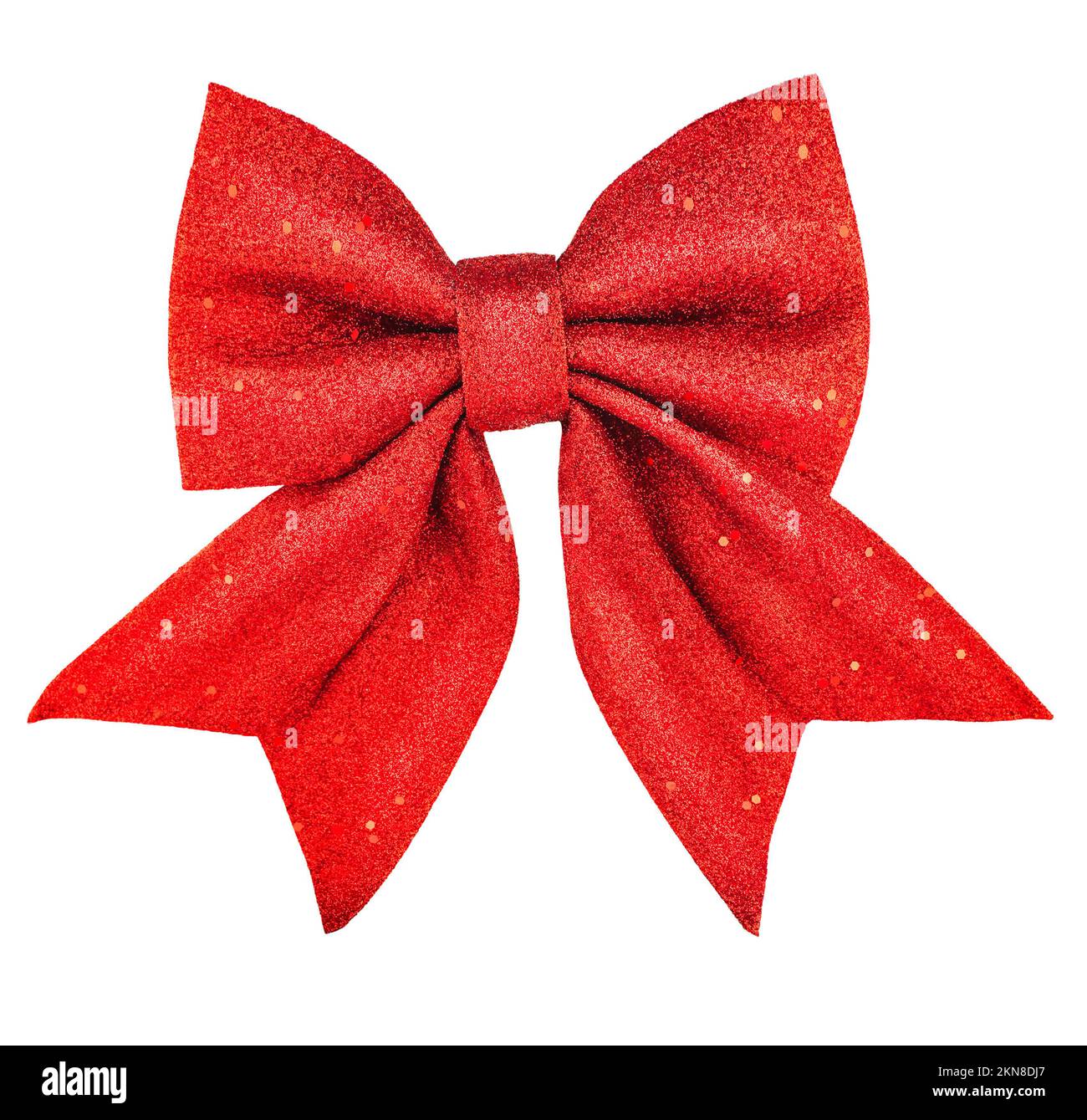 Bow-knot of sequin fabric. Elegant festive red bow isolated on white ...