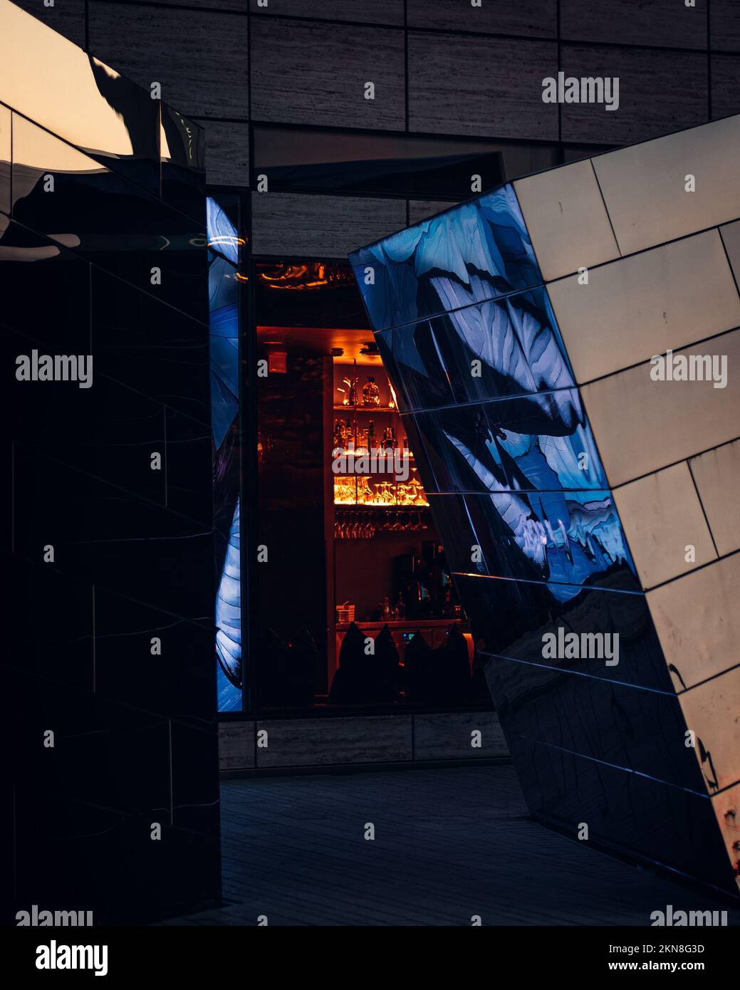 A vertical shot of art installation decorations inside a cafe Stock ...