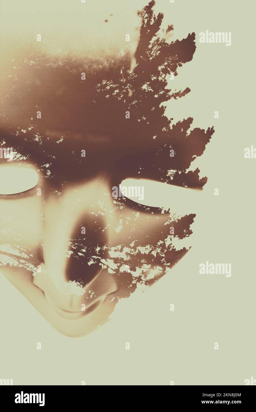 Artistic style design on a human face composed with the contemplation ...