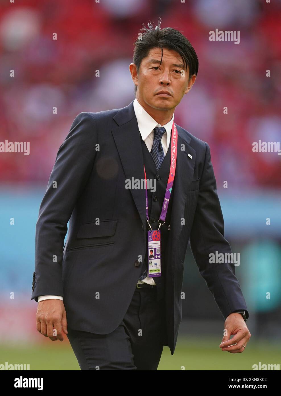 Japan manager Hajime Moriyasu appears dejected after the FIFA World Cup ...