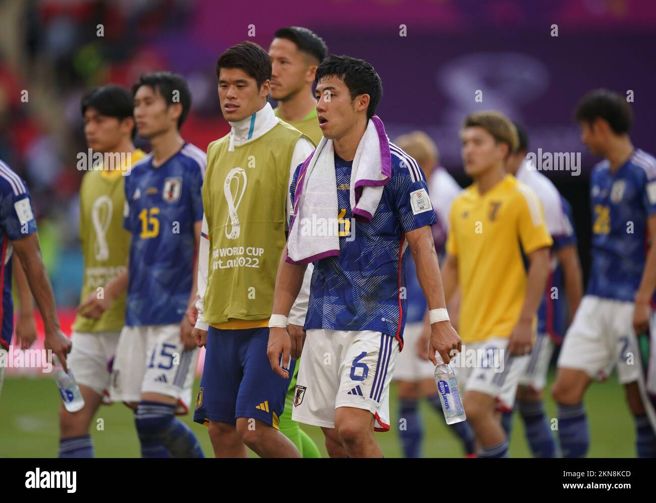 Japan's Wataru Endo (centre) and team-mates appear dejected after the ...