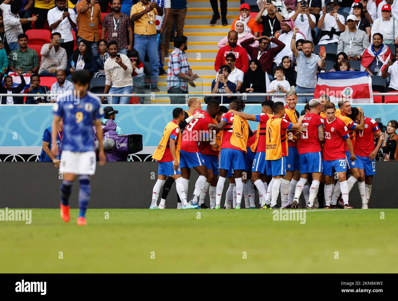 Al Rayyan, Qatar. 27th Nov, 2022. Players of Costa Rica celebrate after scoring during the Group ...