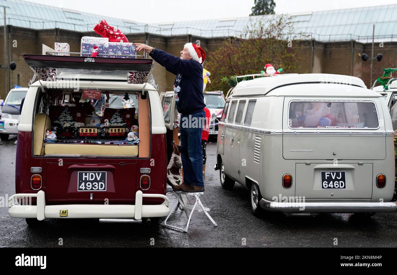 A participant adds Christmas decorations to their VW Camper van ahead ...