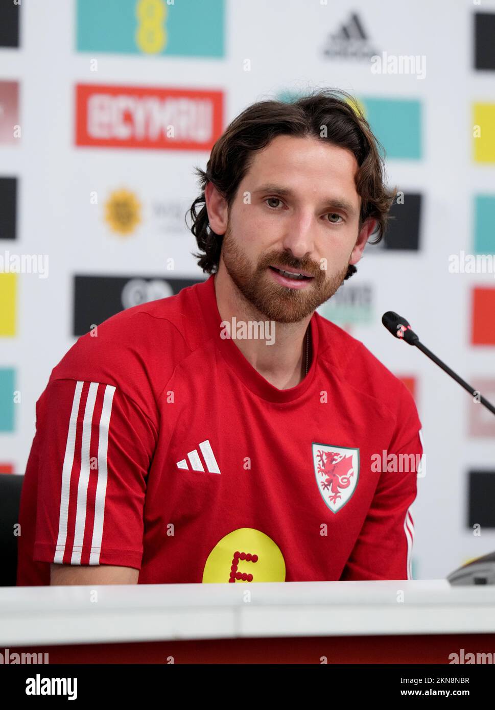 Wales' Joe Allen during a player activity session at the Al-Sadd ...