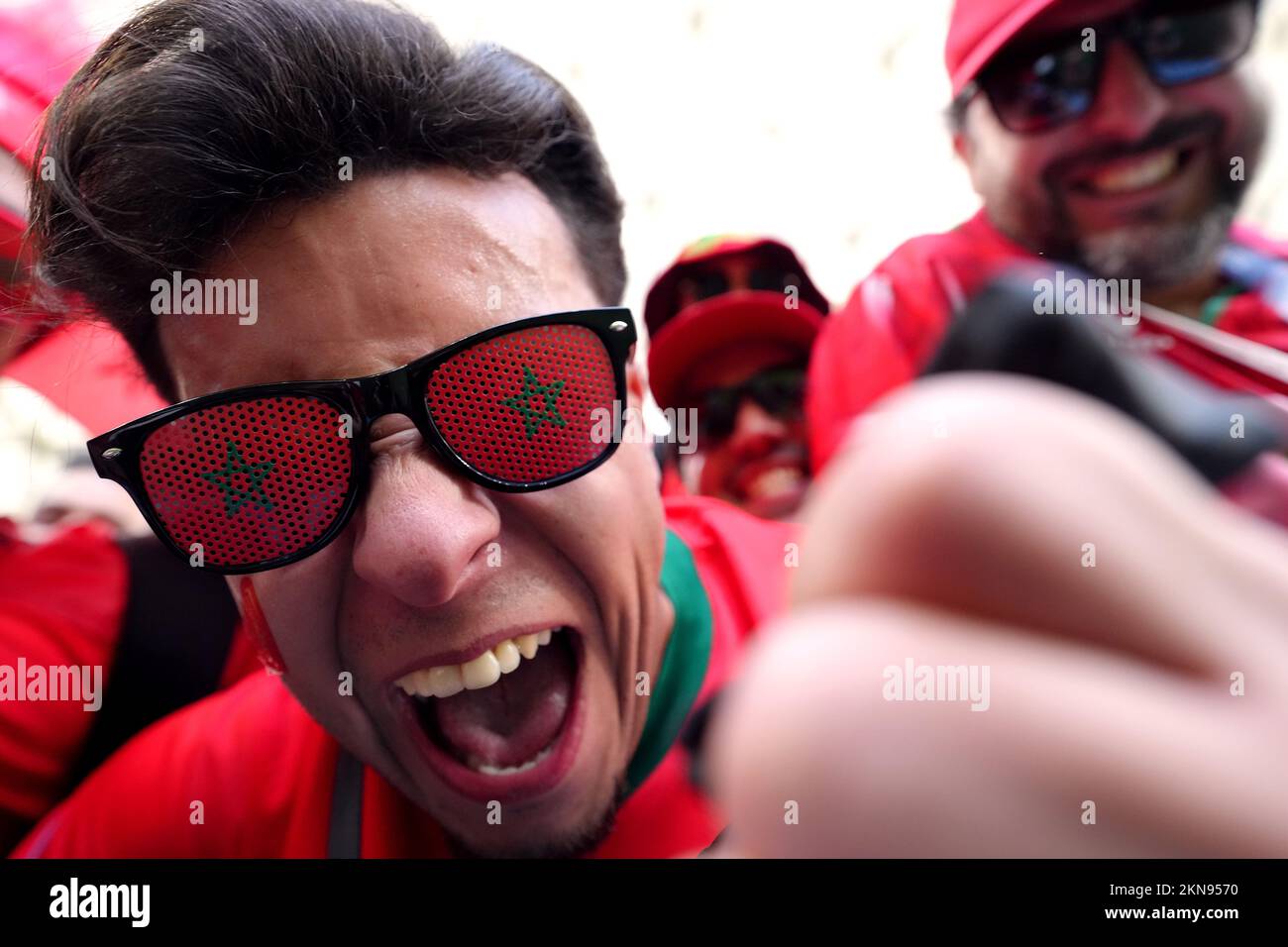 Morocco fans in the stands during the FIFA World Cup Group F match at the Al Thumama Stadium ...