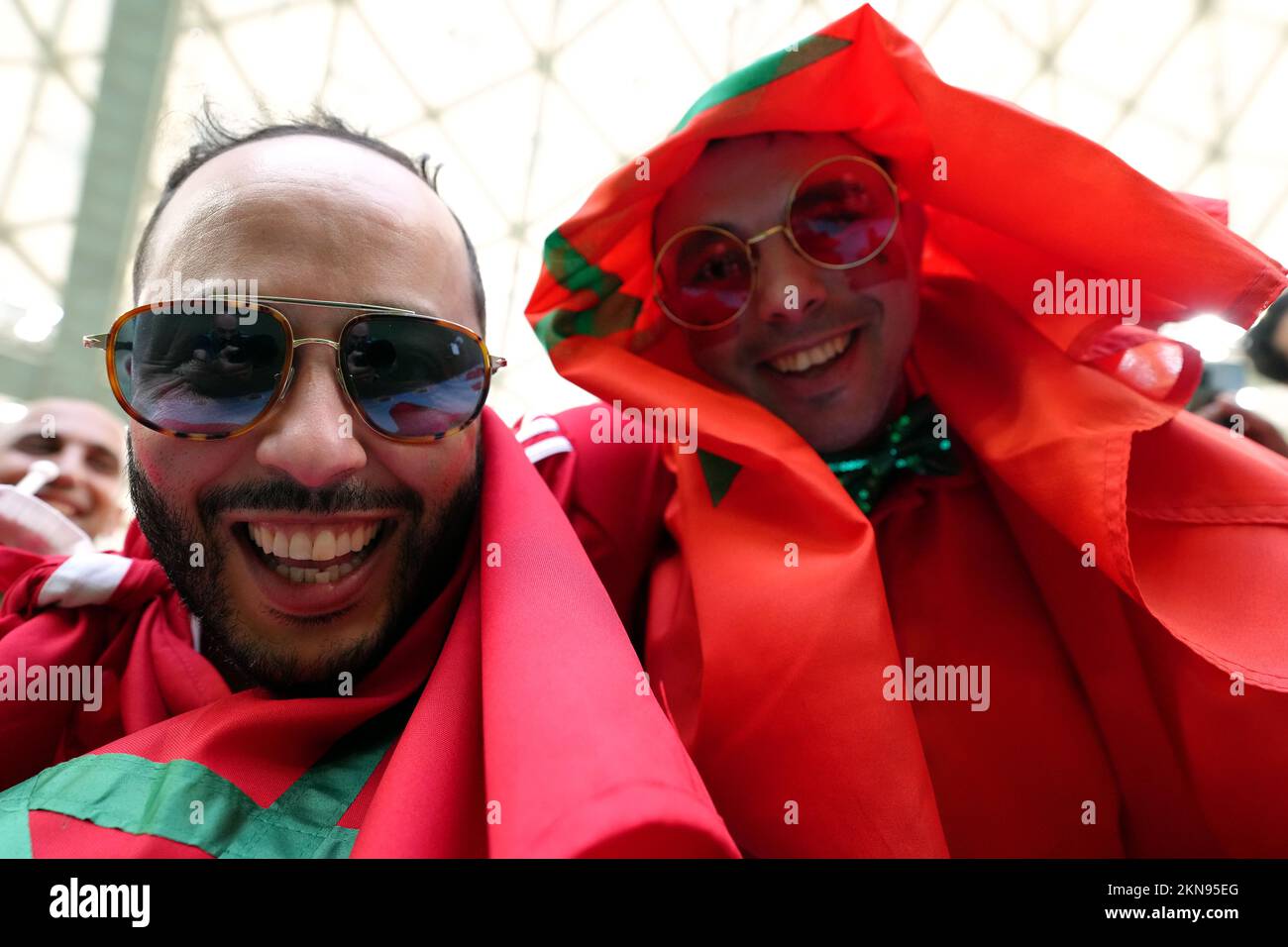 Morocco fans in the stands during the FIFA World Cup Group F match at the Al Thumama Stadium ...