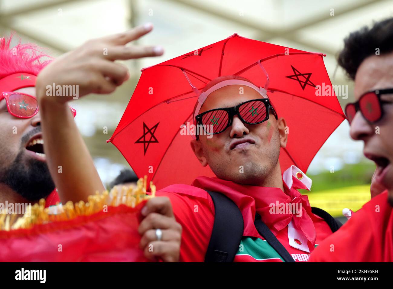 Morocco fans in the stands during the FIFA World Cup Group F match at the Al Thumama Stadium ...