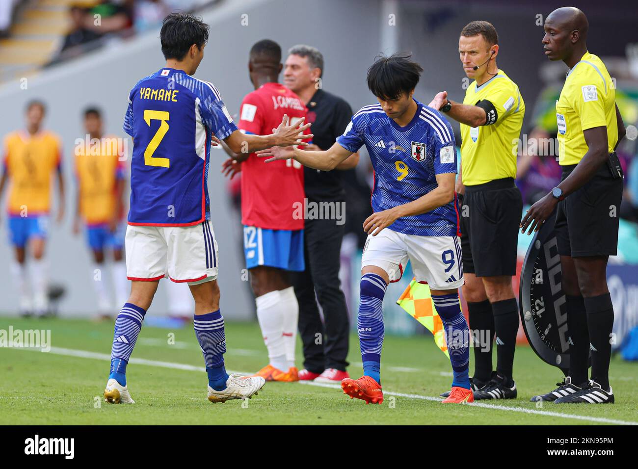 Al Rayyan, Qatar. 27th Nov, 2022. (L-R) Miki Yamane, Kaoru Mitoma (JPN) Football/Soccer : FIFA ...