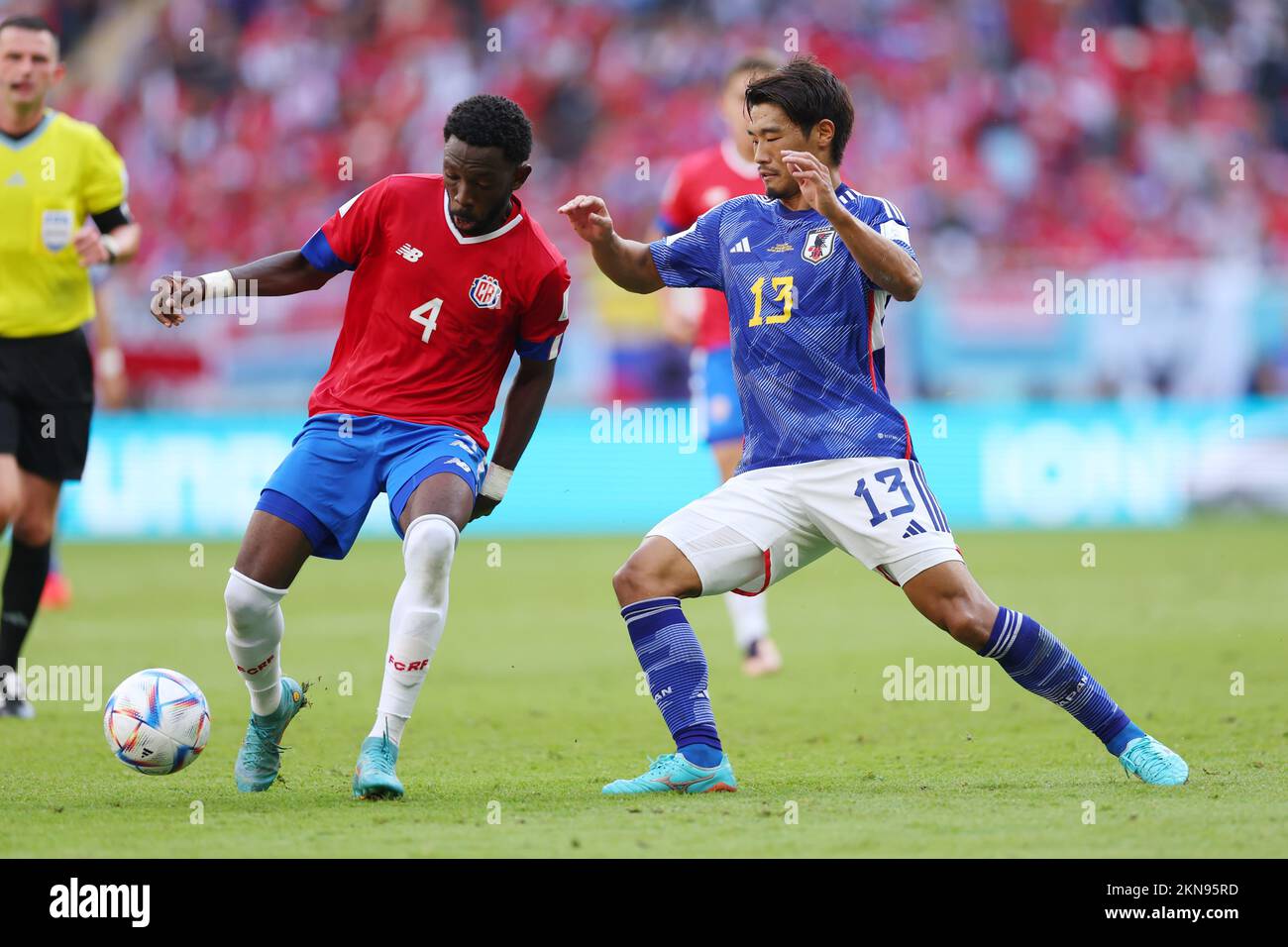 Al Rayyan, Qatar. 27th Nov, 2022. (L-R) Keysher Fuller (CRC), Hidemasa Morita (JPN) Football ...