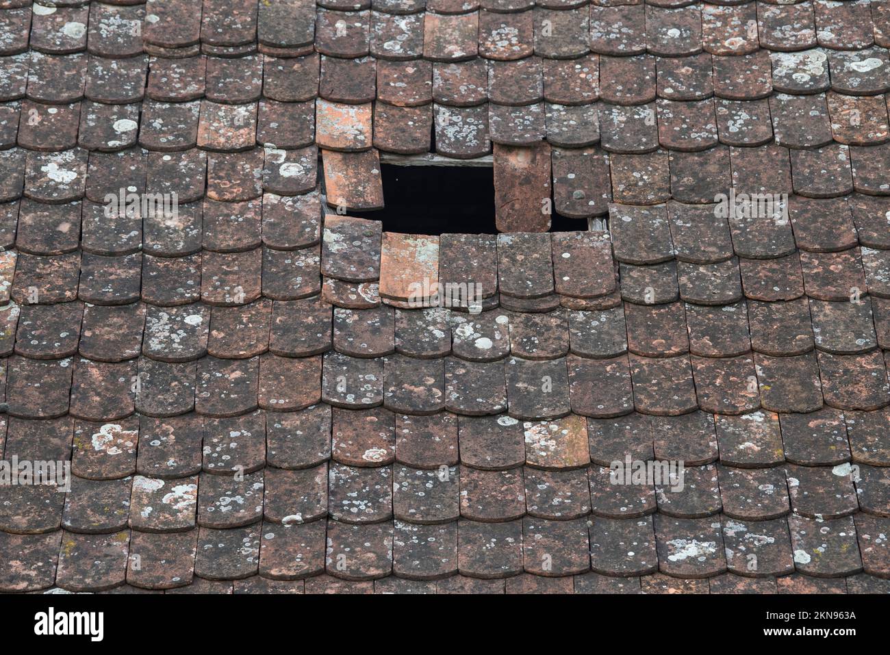 Ruined tiles on the old house Stock Photo - Alamy