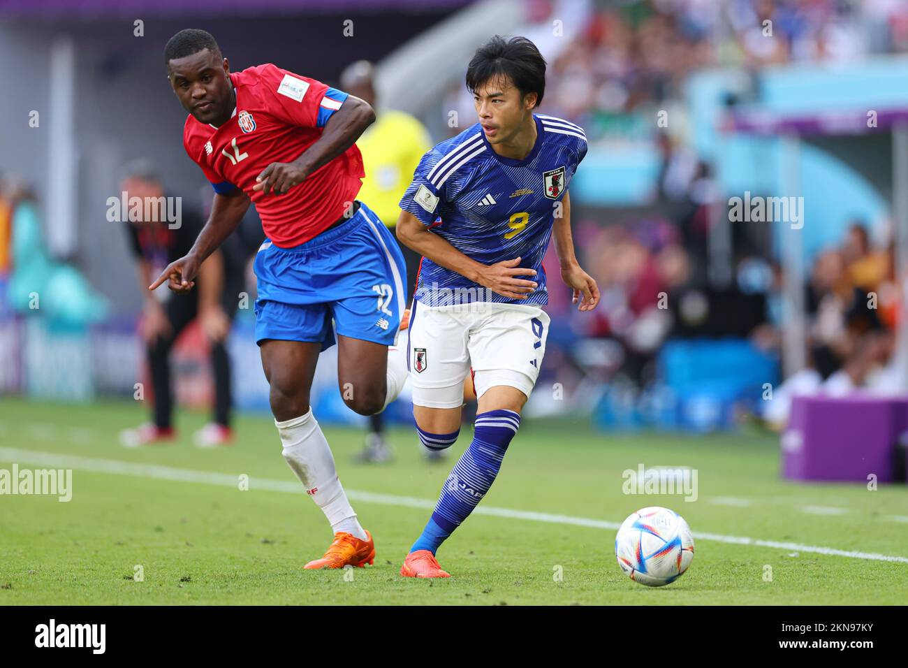 Al Rayyan, Qatar. 27th Nov, 2022. (L-R) Joel Campbell (CRC), Kaoru Mitoma (JPN) Football/Soccer ...