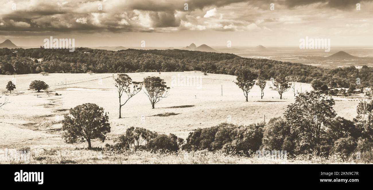 Panoramic fine art on a rustic country view of wide open Australian ...