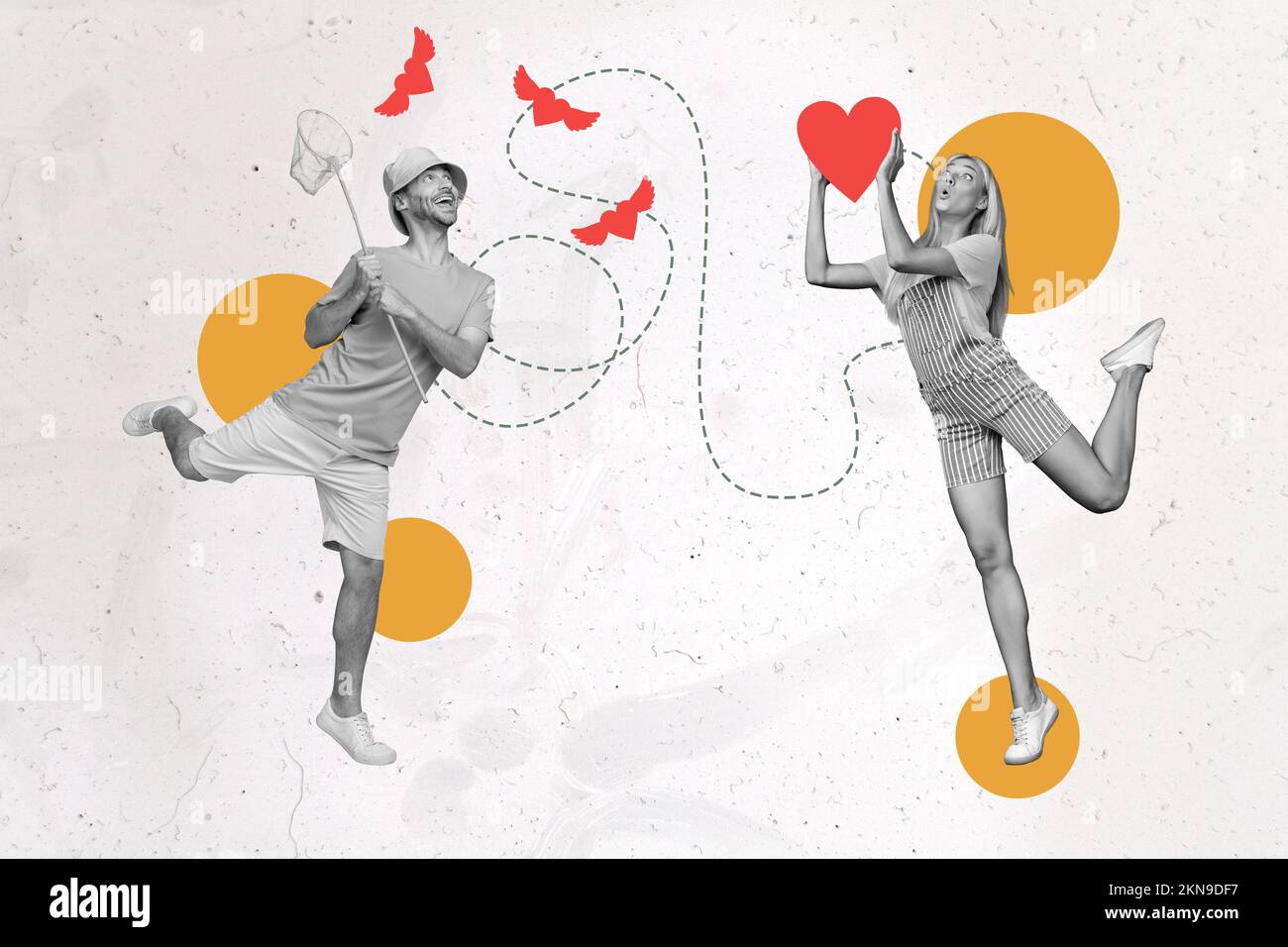 Placard banner of lady guy catch lover black and white isolated on ...