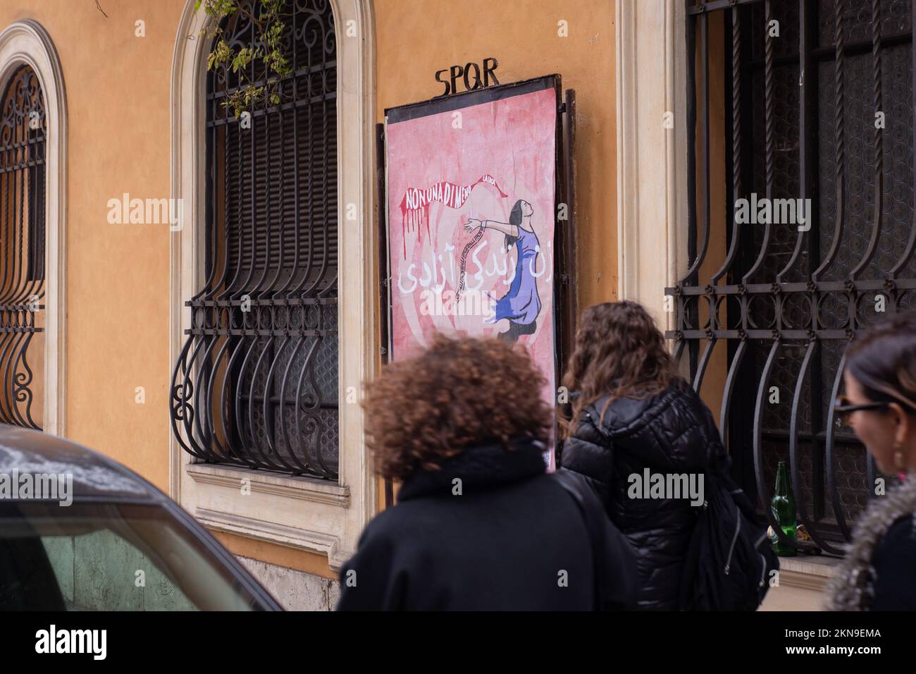 Rome, Italy. 26th Nov, 2022. View of Laika's poster entitled ''Woman ...
