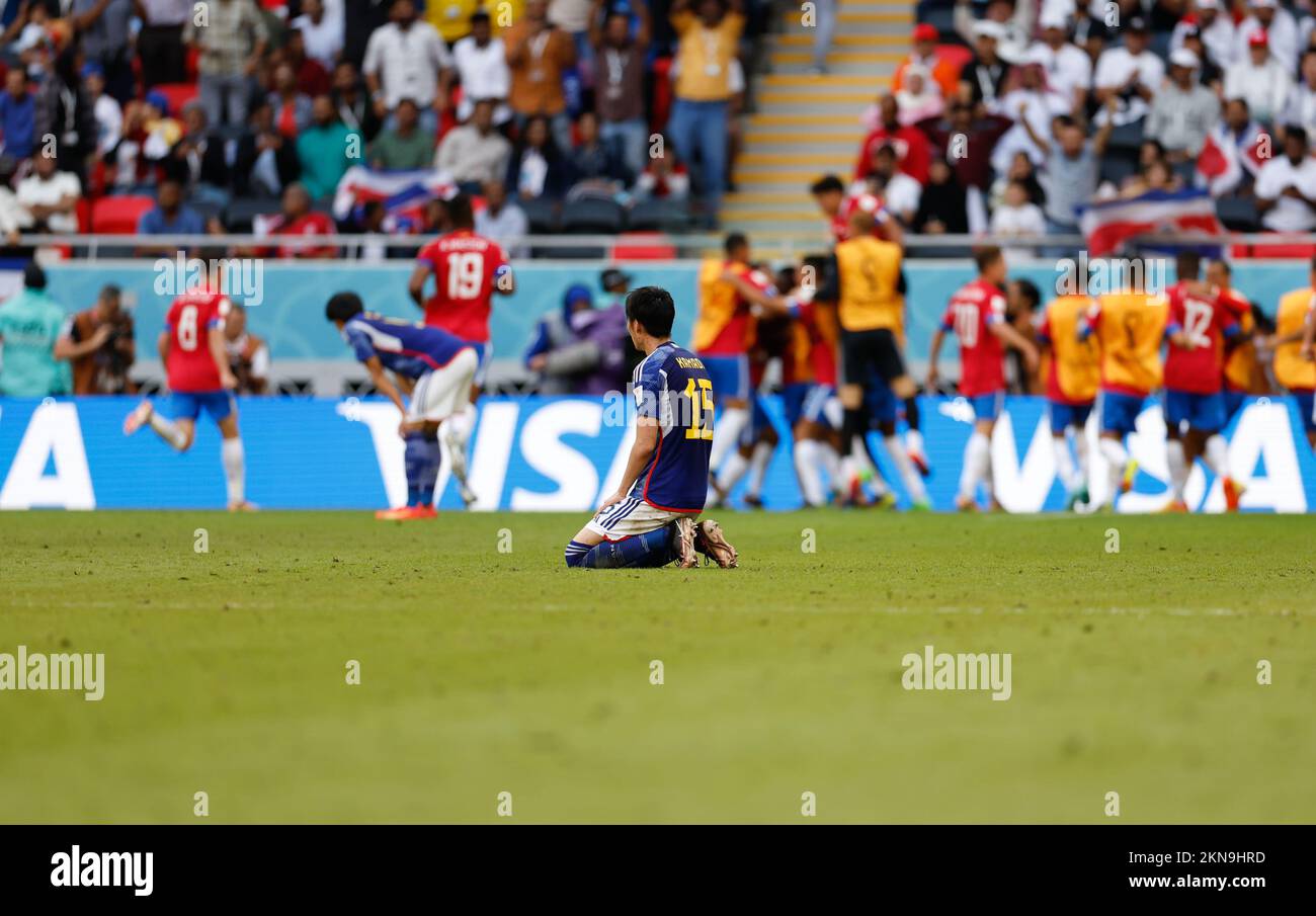 Al Rayyan, Qatar. 27th Nov, 2022. Kamada Daichi of Japan reacts after Costa Rica scoring during ...