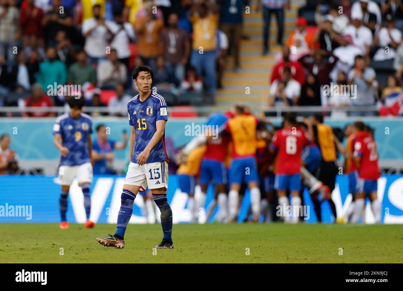 Al Rayyan, Qatar. 27th Nov, 2022. Kamada Daichi of Japan reacts after Costa Rica scoring during ...