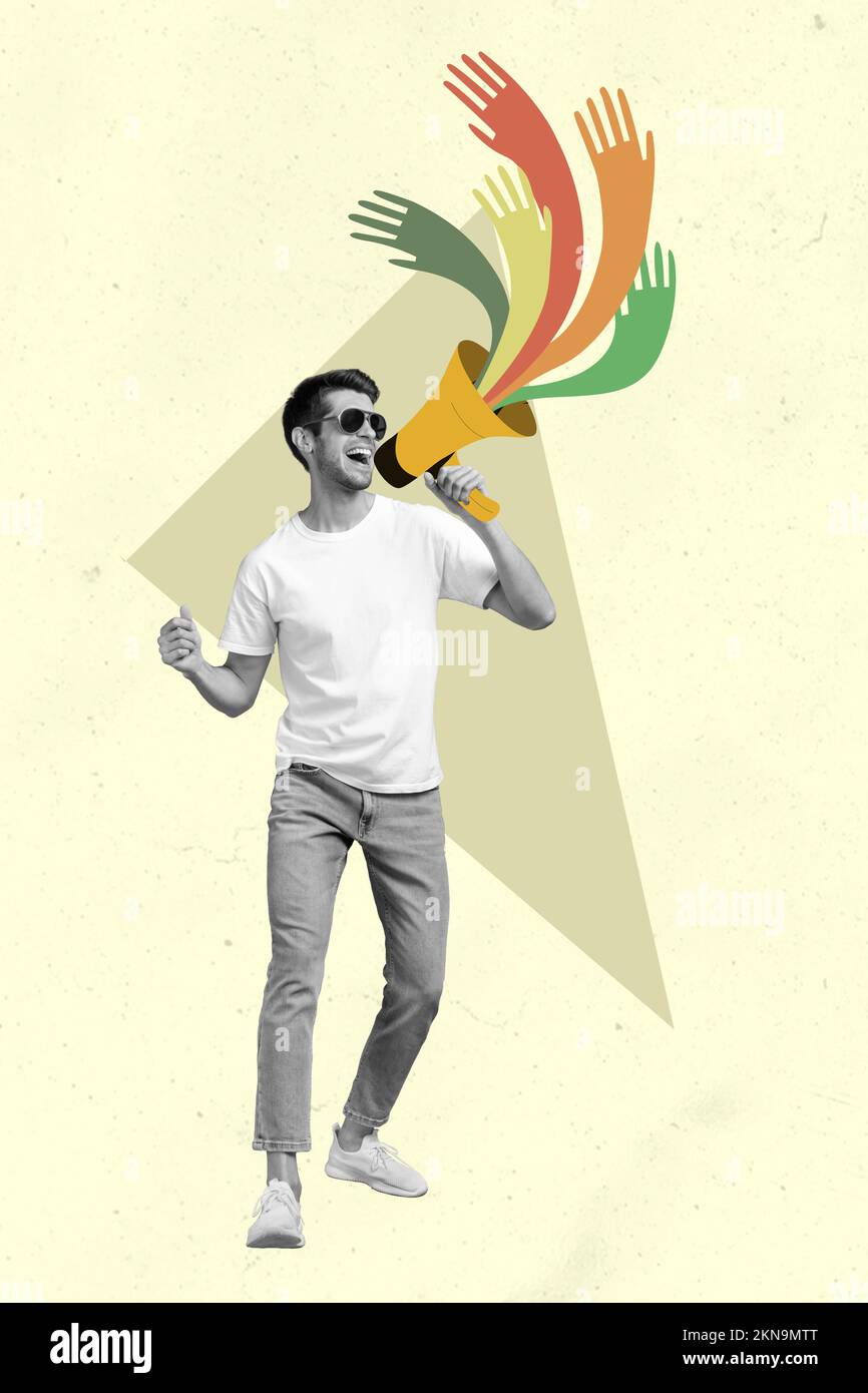 Creative painting 3d collage artwork postcard poster sketch of man say ...