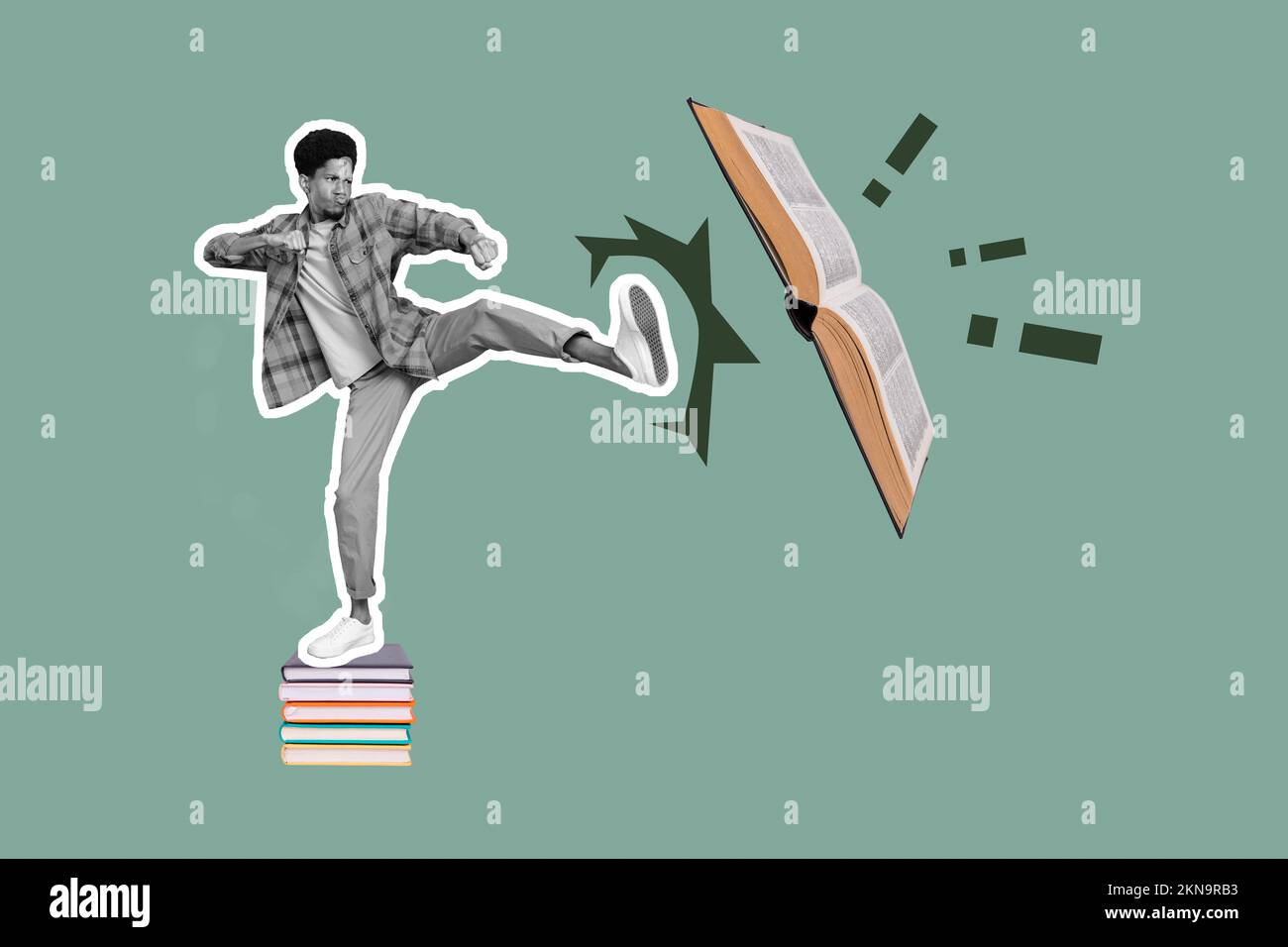 Collage photo banner of young excited childish guy student hate ...