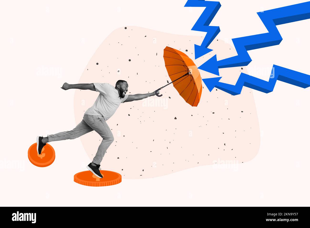 Collage photo of unsuccessful trader guy umbrella protect his profit ...