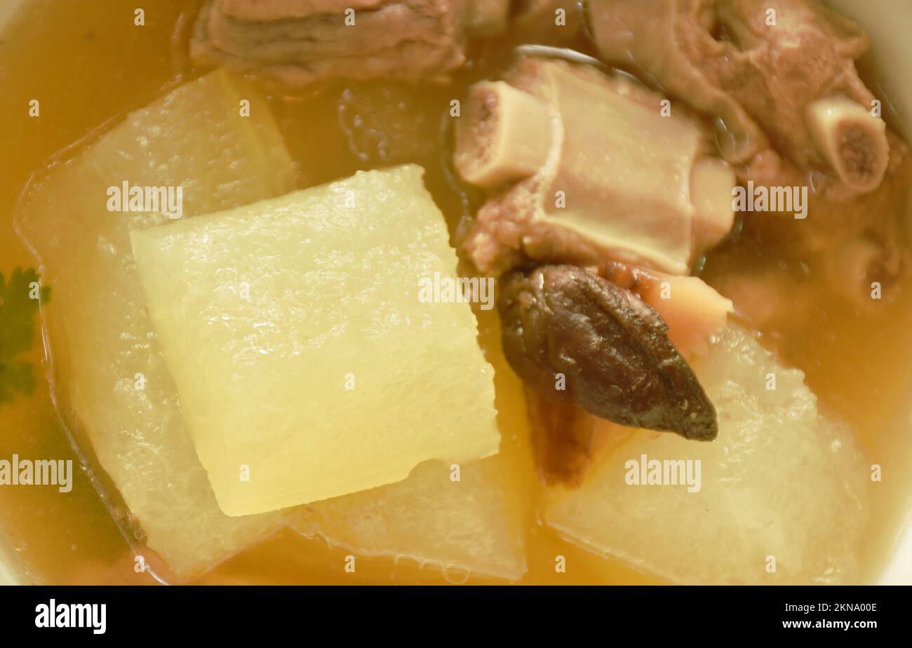 boiled winter melon with pork bone and black mushroom soup on bowl ...
