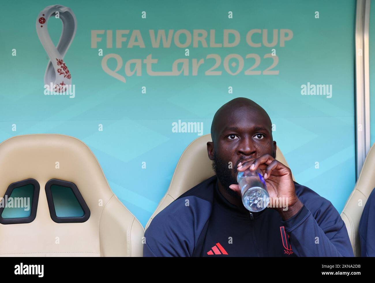 Doha, Qatar, 27th November 2022. Romelu Lukaku of Belgium on the bench ...
