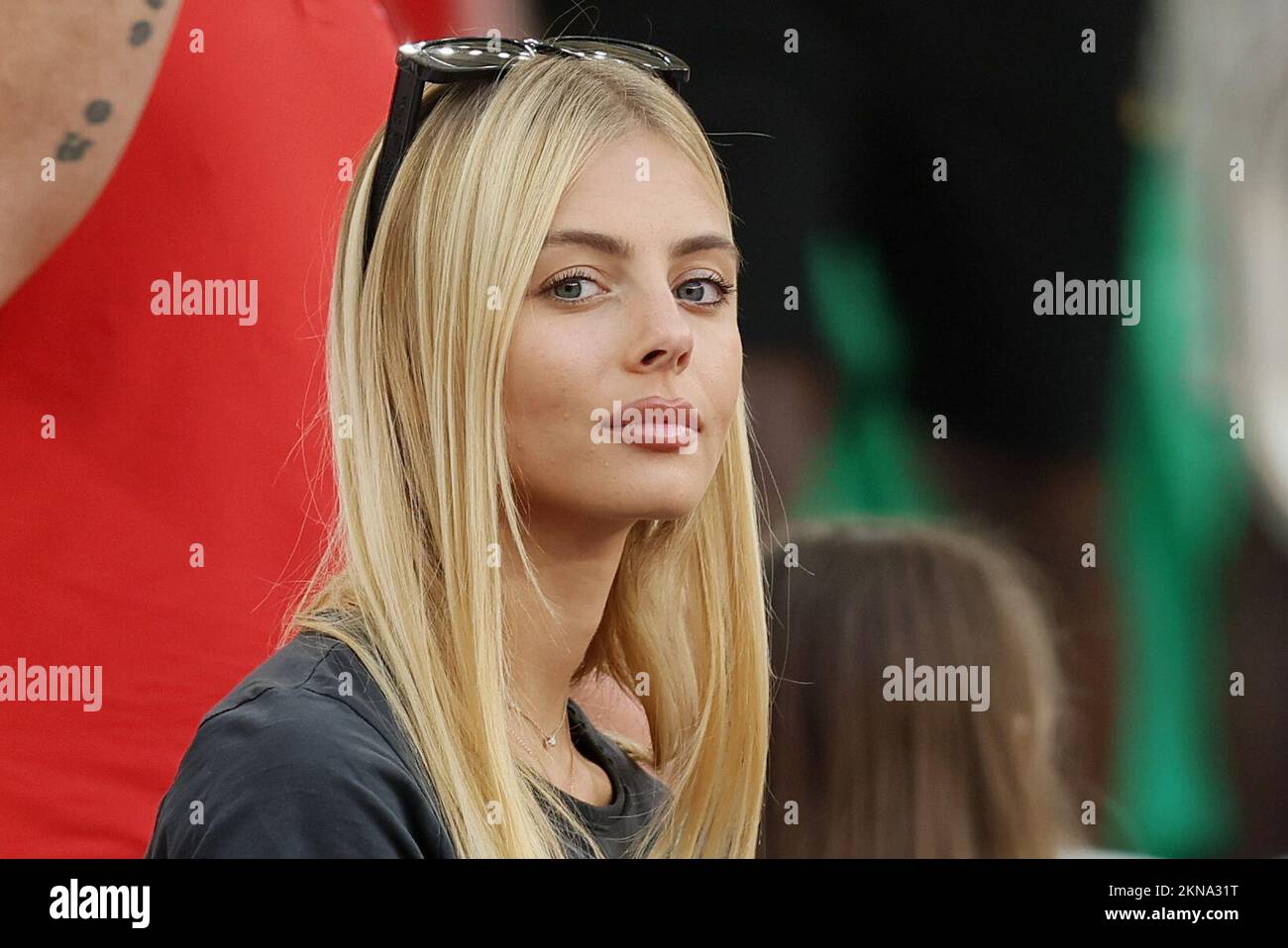 Thibaut Courtois' fiancee Mishel Gerzig pictured during a soccer game ...