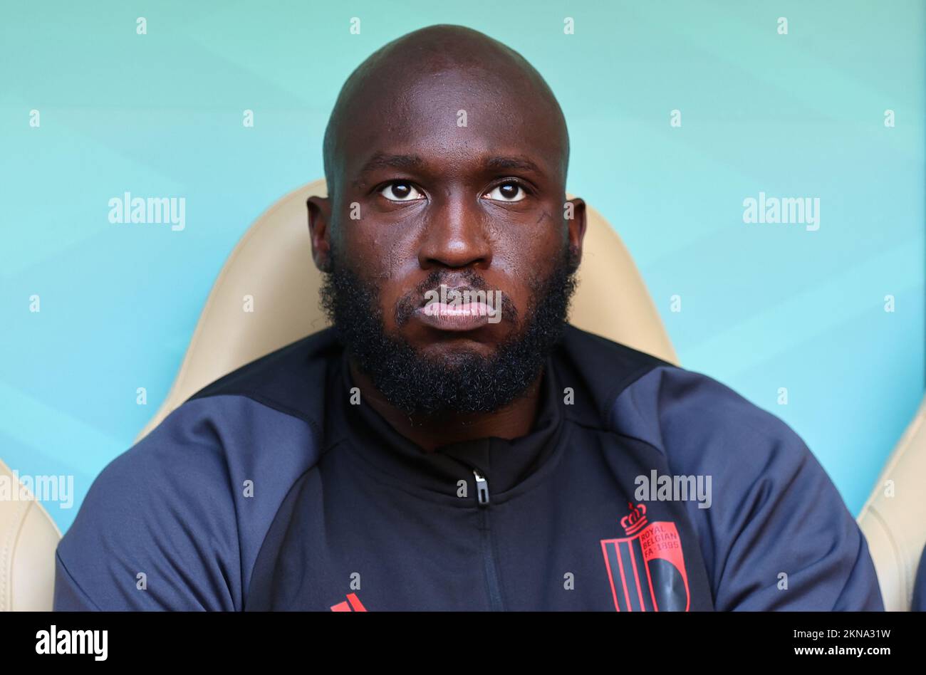 Doha, Qatar, 27th November 2022. Romelu Lukaku of Belgium on the bench ...