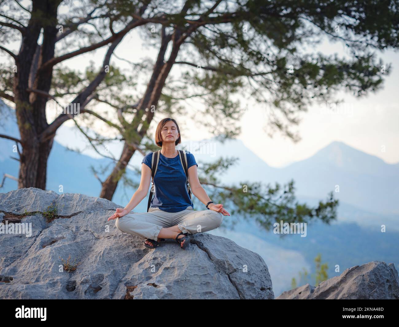 woman traveler walking by Lycian Way trail mountains in Turkey near ...