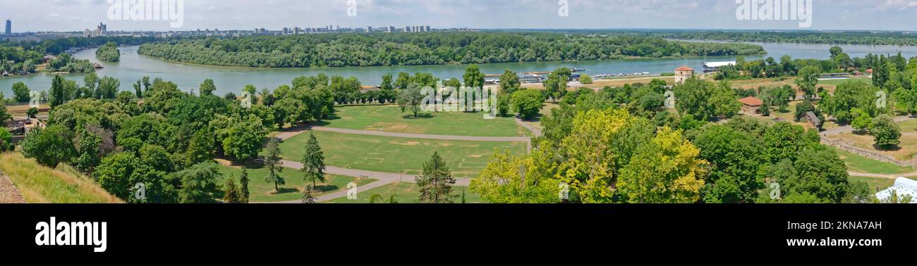 River Sava and Danube in Belgrade landscape at hot summer day Serbia ...