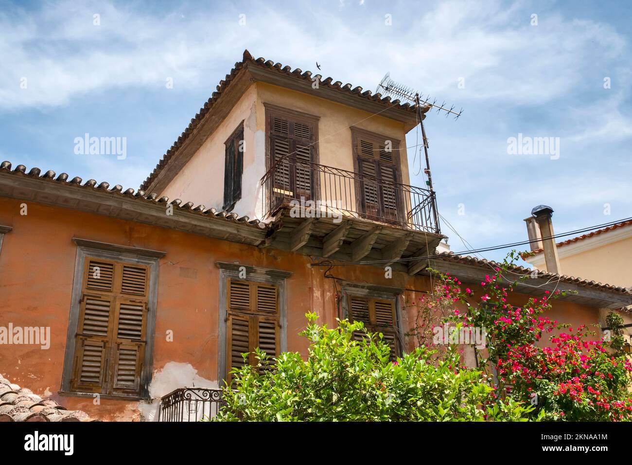 Windows with wooden shutters on facade of old Mediterranean house Stock ...
