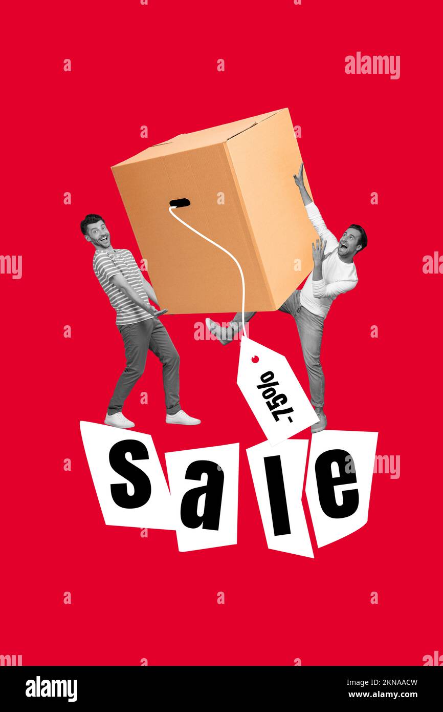 Photo collage artwork minimal picture of excited funky guys holding ...