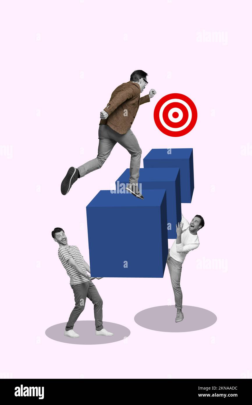 Collage artwork graphics picture of funny guy help boss achieving ...