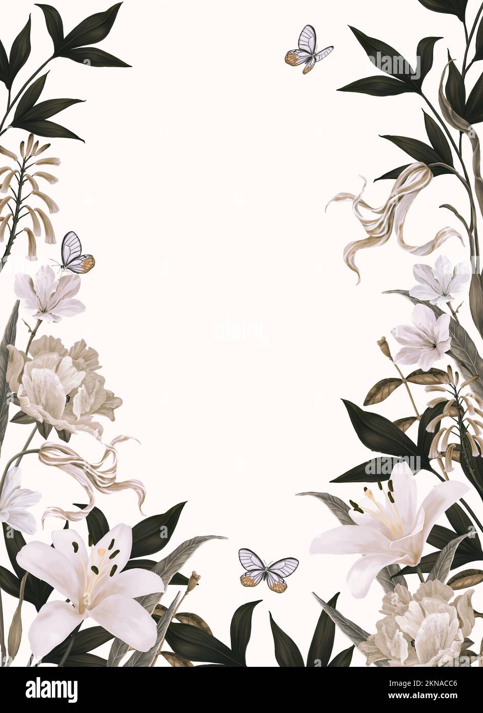 Vintage frame of lovely flowers. Beautiful lilies, peonies, tulips ...