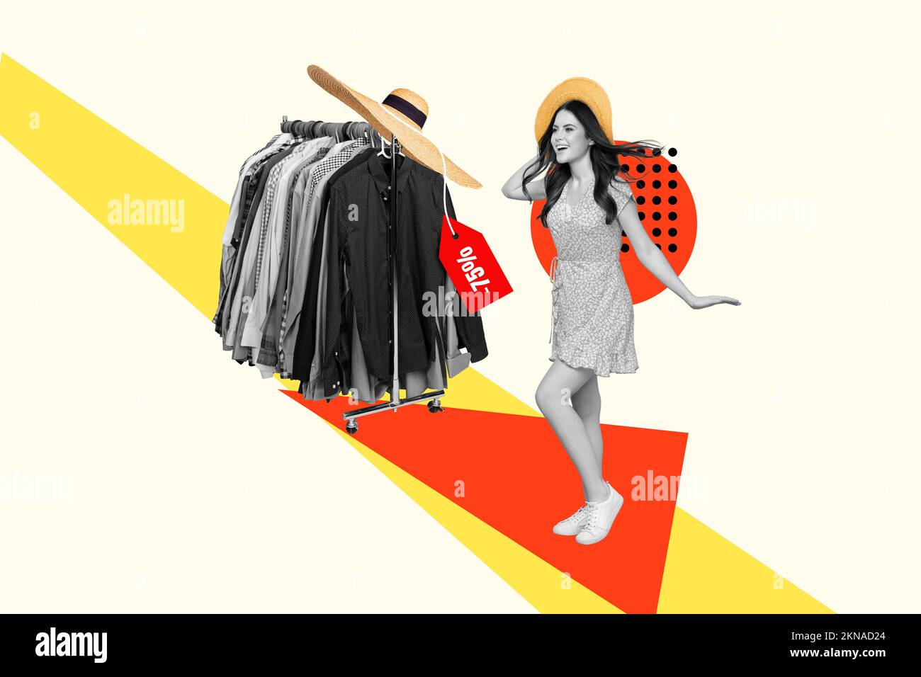 Creative collage image of excited girl black white gamma sale special ...