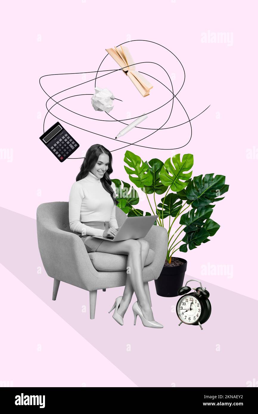 Creative photo 3d collage artwork postcard poster of young hardworking ...