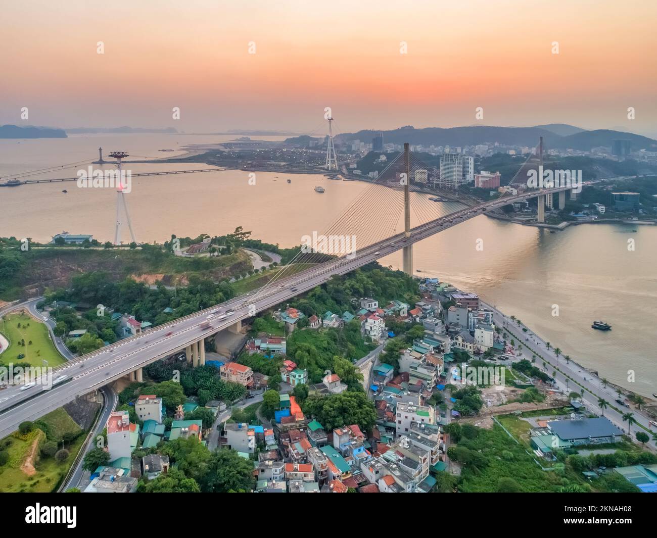 Top view aerial photo from flying drone of a Ha Long City with ...