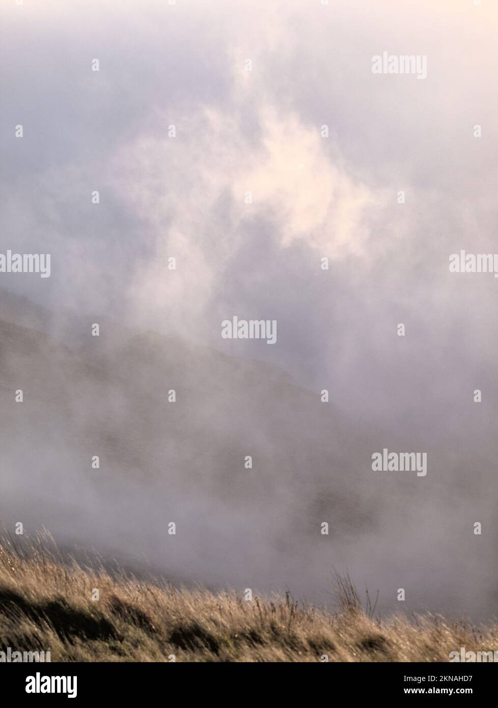 Mist rolling across Warlow from the summit of Pule Hill, Marsden Moor ...
