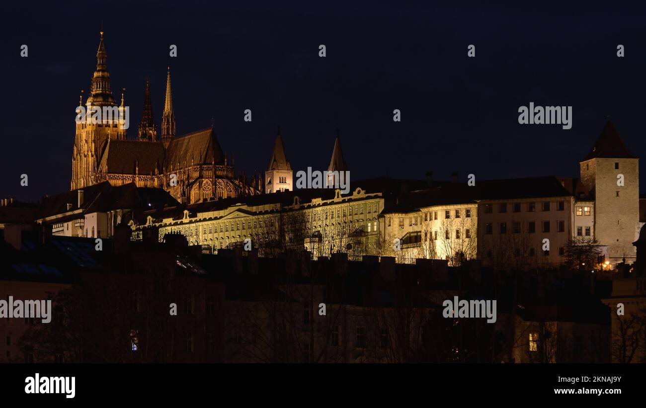 Illuminated residence of the President of the Czech Republic, Prague Castle, on November 25 ...