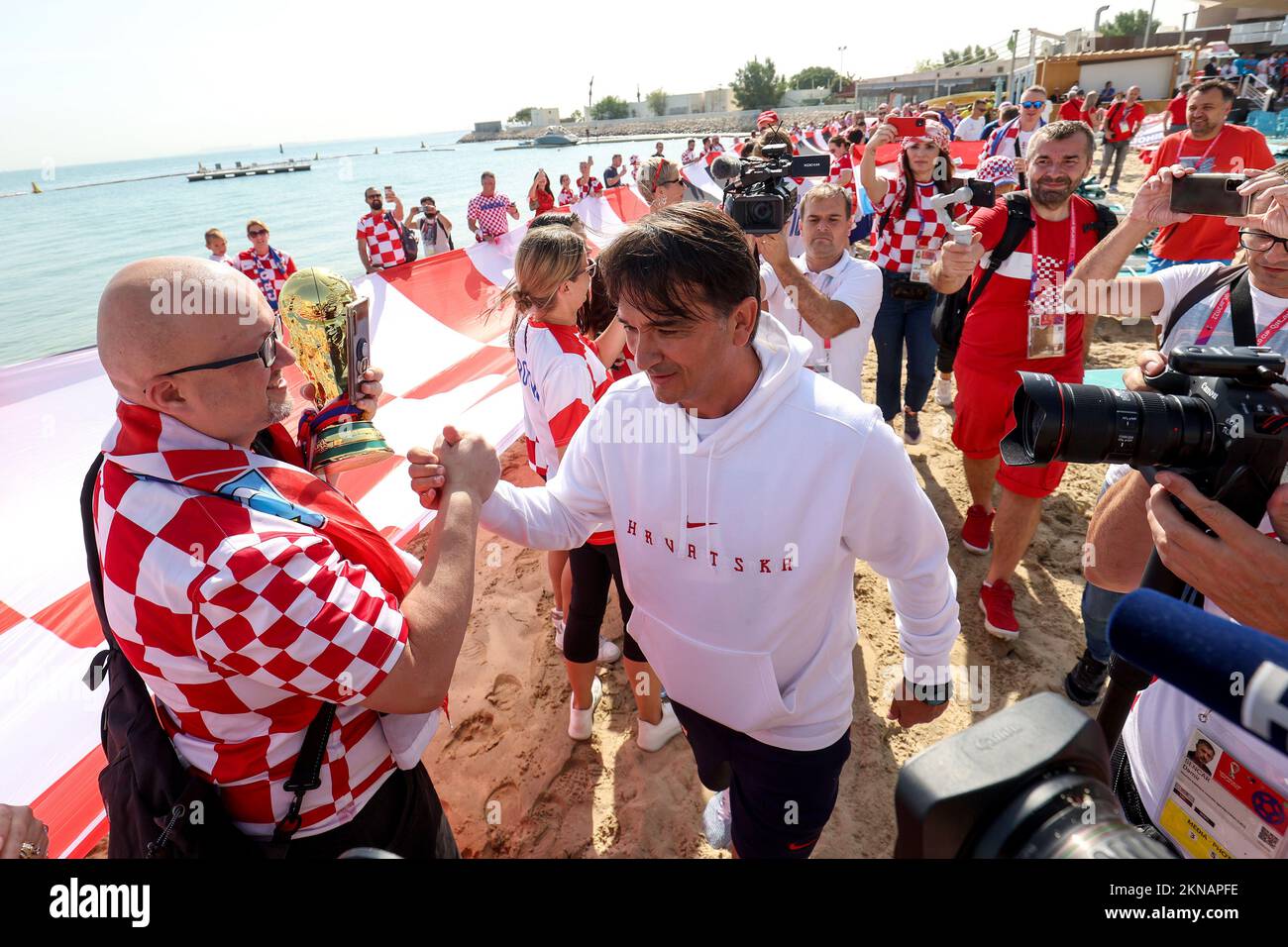 Croatian fans with 200 meters long flag on the beach in front of the ...