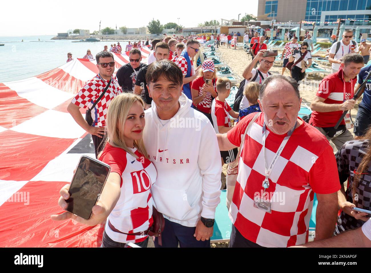 Croatian fans with 200 meters long flag on the beach in front of the ...