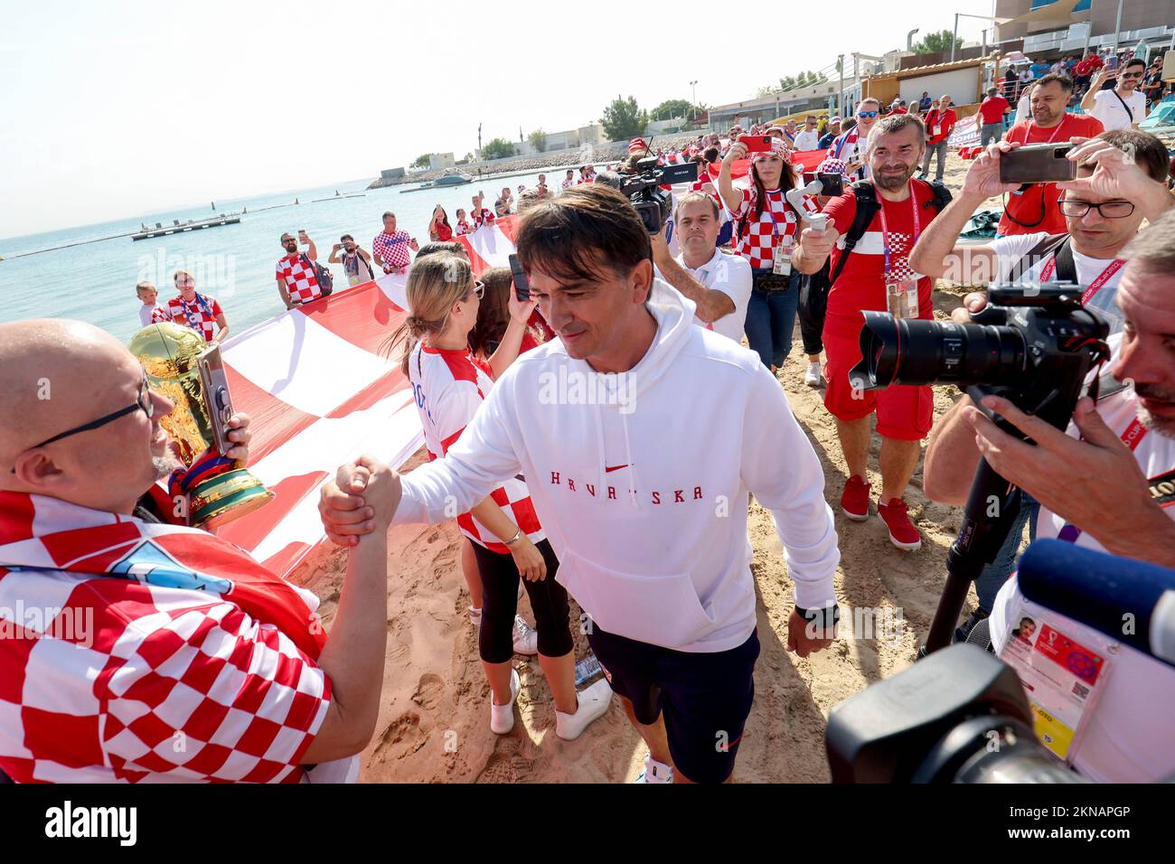 Croatian fans with 200 meters long flag on the beach in front of the ...