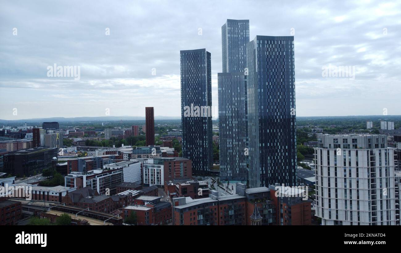 An aerial view of high-rise towers in central Manchester, UK Stock ...