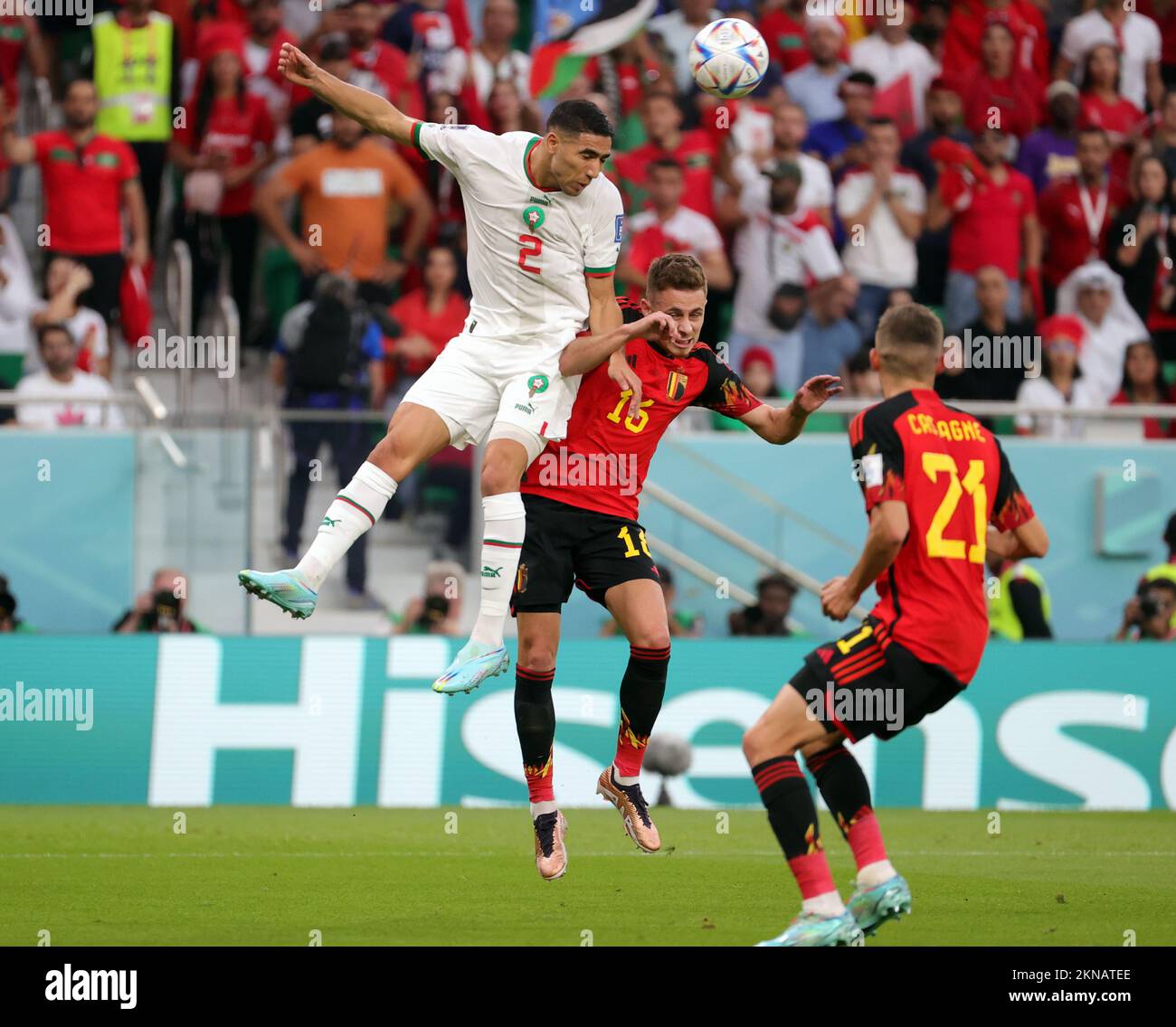 Moroccan Achraf Hakimi, Belgium's Thorgan Hazard and Belgium's Timothy ...