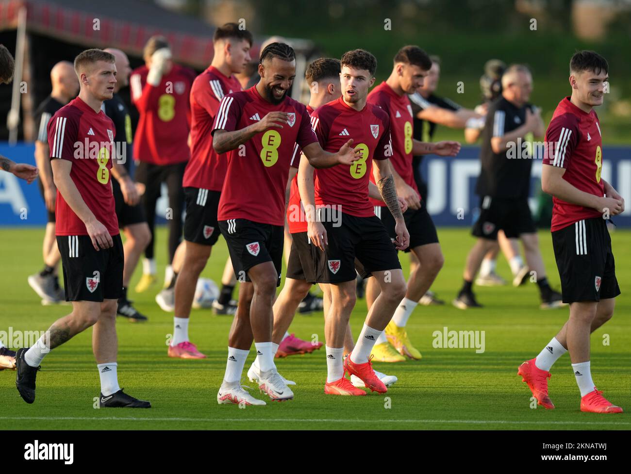 Wales' Neco Williams (centre right) and Sorba Thomas (centre left ...