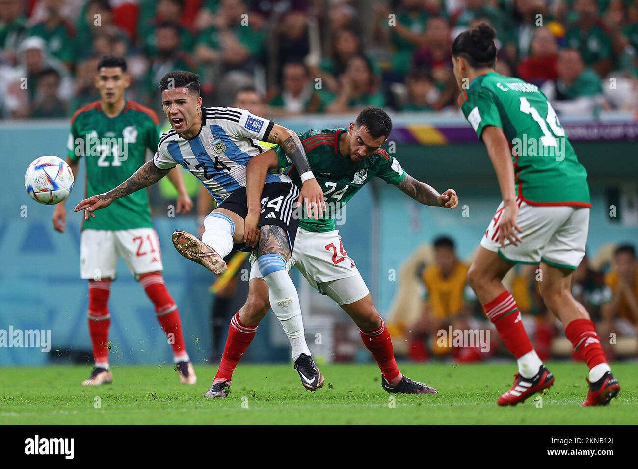 Enzo Fernandez, Luis Chavez during the FIFA World Cup Qatar 2022 Group C match between Argentina ...