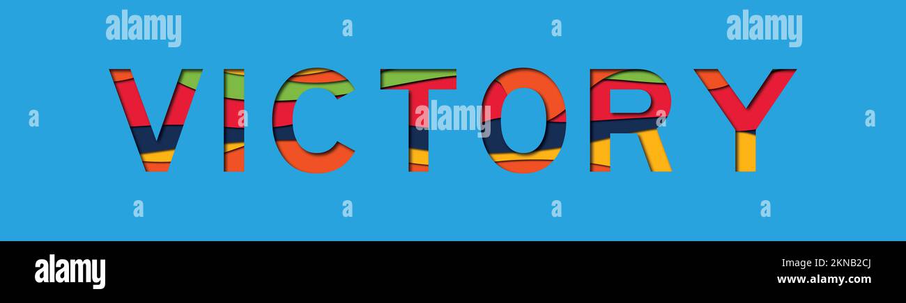 Letter with papercut style in word victory on blue background Stock ...